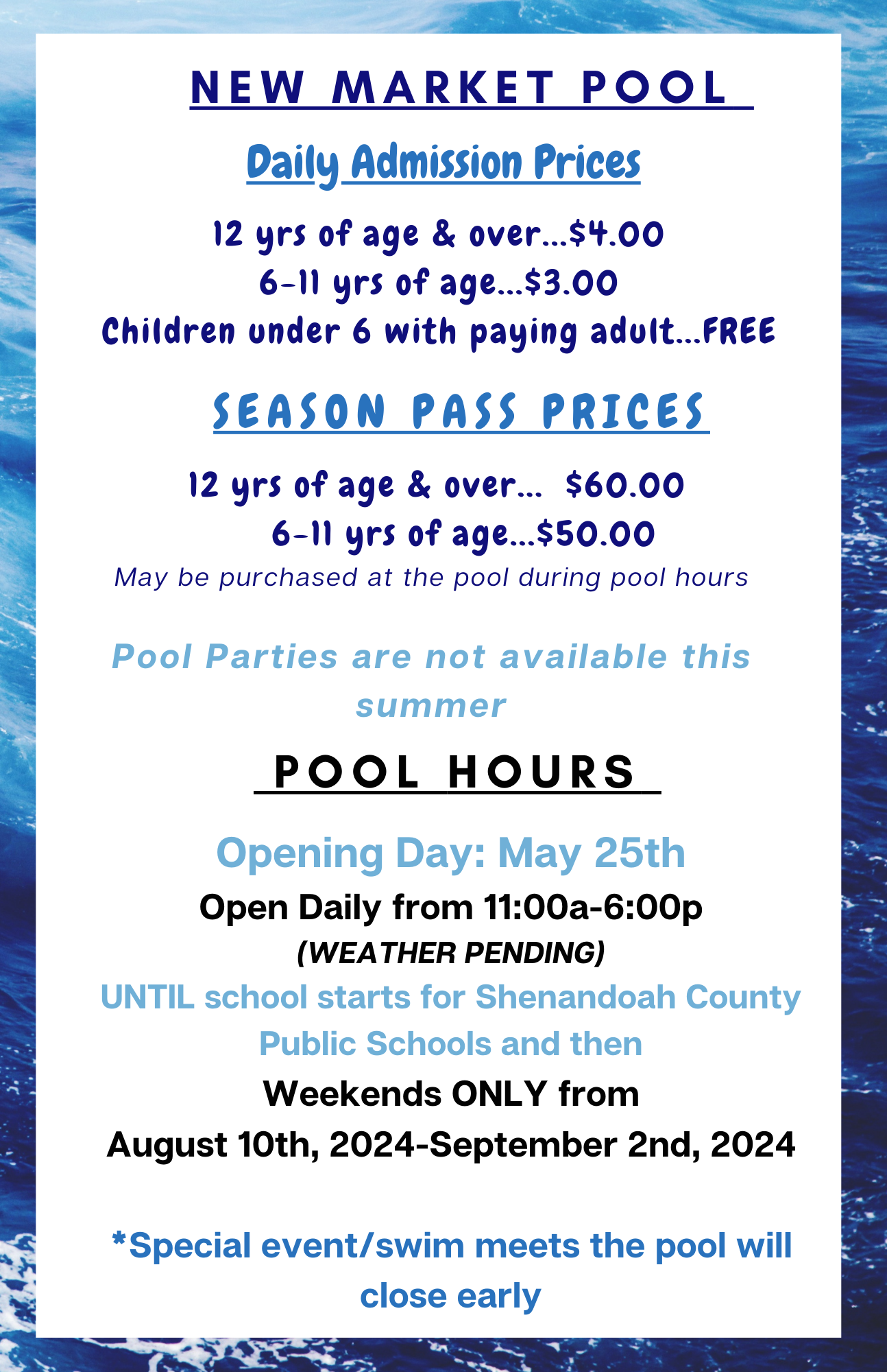 New Market Community Pool 2024 Season | New Market VA